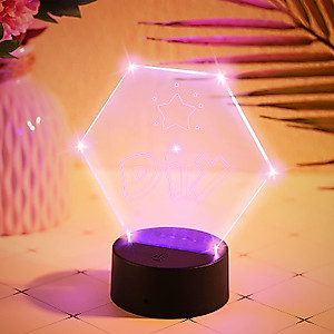 4 Set 3D Night Light LED Lamp Base with Clear Acrylic Sheets Remote Controls and Charging Cables Adjustable 16 Colors 4 Modes for Child Room Bar(Hexagon Style)