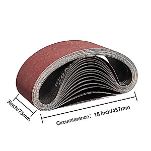 POTUINOM 15 Pack Sanding Belts 3X18 Inches(75X457mm)- 3 Each of 80/120/150/240/400 Grits Aluminum Oxide Sanding Belt, Best Suitable for Wood Sanding and Levelling