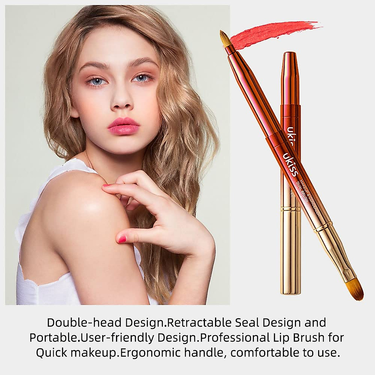 4 Pieces Gradient Retractable Lip Brush Lipstick Eyeshadow Foundation Makeup Brush, Lip Concealer Brush, Portable Dual End Travel Brush Tool with Cap for Lipstick Gloss Smear