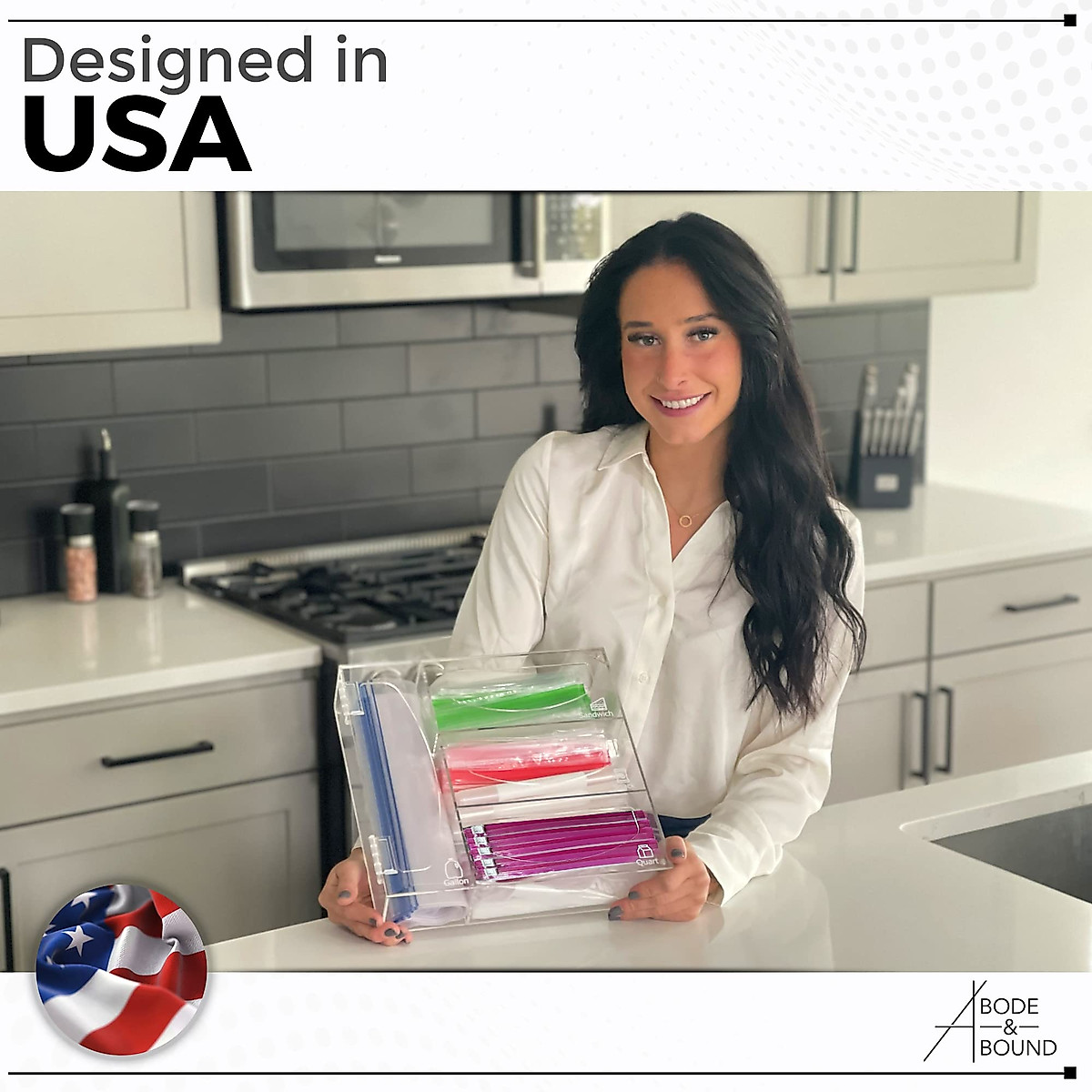 ABODE & ABOUND Ziplock Bag Organizer I Acrylic Storage Bag Organizer for Drawer I Plastic Zip Bag Organizer I Sandwich Baggie Holder and Dispenser