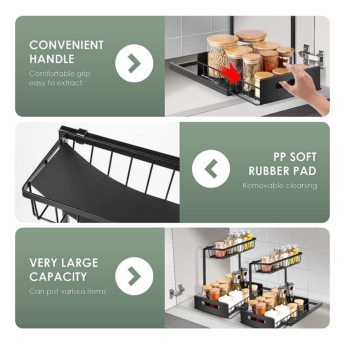 Under Sink Organizer, 2-Tier Pull Under The Sink Storage Organizer, Sliding Organizer Under Sink, For Under Sink Kitchen Organizers and Storage -black…