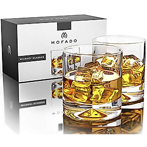 Mofado Weighted Crystal Whiskey Glasses - 12oz (Set of 2) - Thick, Stable, Heavy Hand Blown Crystal in a Gift Box - Perfect for Scotch, Bourbon, Manhattans, Old Fashioned Cocktails