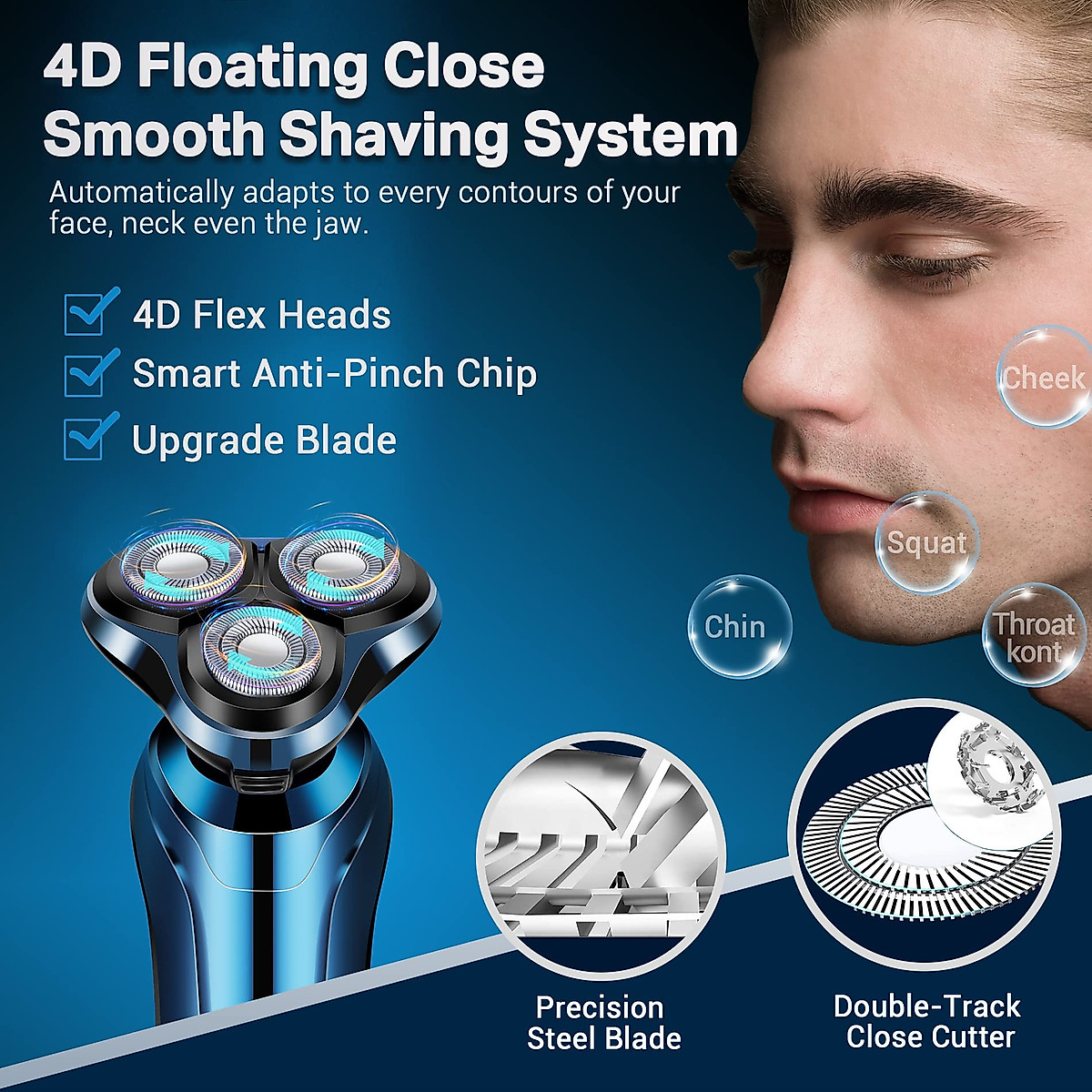 Electric Razor for Men,Electric Shavers for Men Wet Dry,Waterproof Wet Dry Men's Electric Razor for Face Shaving,Cordless Grooming Kit Man Electric Facial Rotary Shaver USB Rechargeable