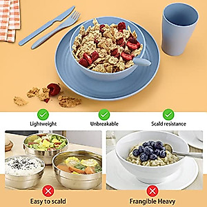 Wheat Straw Dinnerware Sets(24 pcs),Unbreakable Dinnerware Set for 4,Microwave & Dishwasher Safe Dinnerware,Kids Plates and Bowls Sets,Lightweight & Unbreakable Reusable Dishes,Camping Dish Set