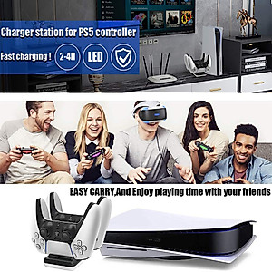Dual Charger Station for PS5 Controller, Slim Portable Fast Charging Station Charger Dock for PS5/Playstation 5 Controllers with USB C Port Cable