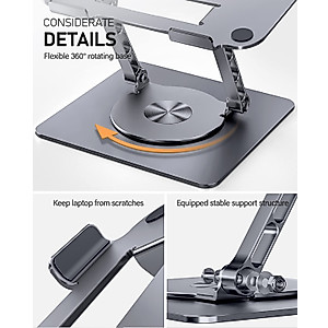AOEVI Laptop Stand for Desk, Adjustable Laptop Stand with 360 Rotating Base Foldable Laptop Riser Compatible with MacBook Pro/Air Notebook up to 16 Inches, Grey