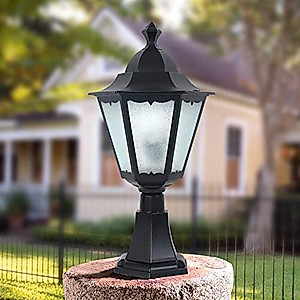 MODEBHD Rustproof Patio Column Light High Brightness E27 Edison Glass Post Lamps Outdoor Waterproof Aluminum Pillar Lantern for Villa Garage Clubhouse Swimming Pool Floor-Standing Lighting