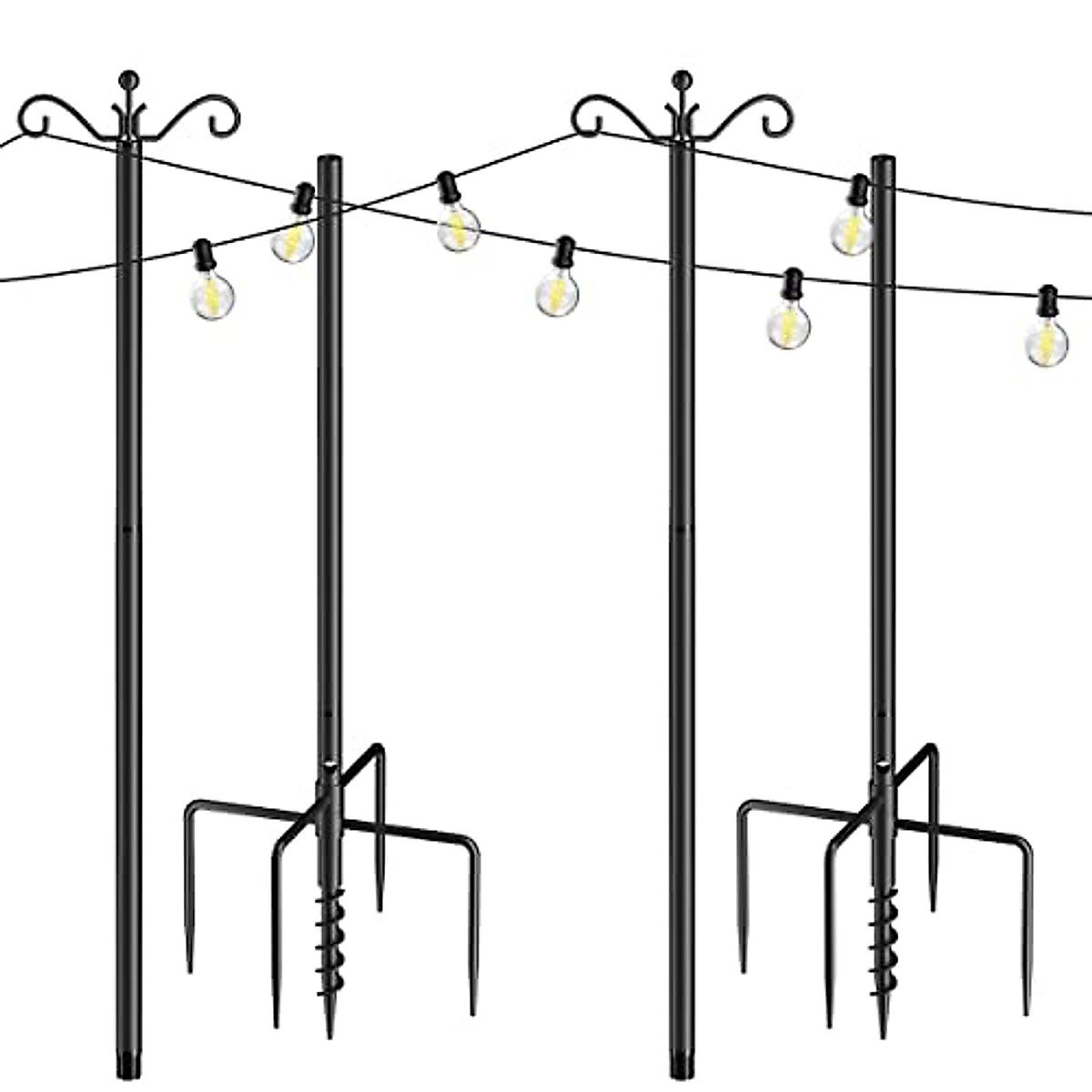 String Light Poles for Outside 2 Pack, Outdoor Light Poles for String Lights with 5-Prong Base and Spiral Ground Anchor, 8.5 ft Heavy Duty Metal Posts for Backyard Garden Patio Christmas Lighting