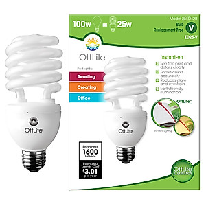 OttLite 25W Swirl Screw in Light Bulb - Compact Fluorescent Light Bulbs Replacement - Bright Natural Daylight for Bedroom, Living Room, Home Office, & Garage - Low Heat & Glare for Reduced Eyestrain
