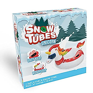 JOYIN 47” Inflatable Snow Tube, Heavy-Duty Snow Tube for Sledding, Great Snow Sled for Kids and Adults, Blow Up Snow Sled with Handles for Boys and Girls Family Winter Fun Activities(Unicorn)