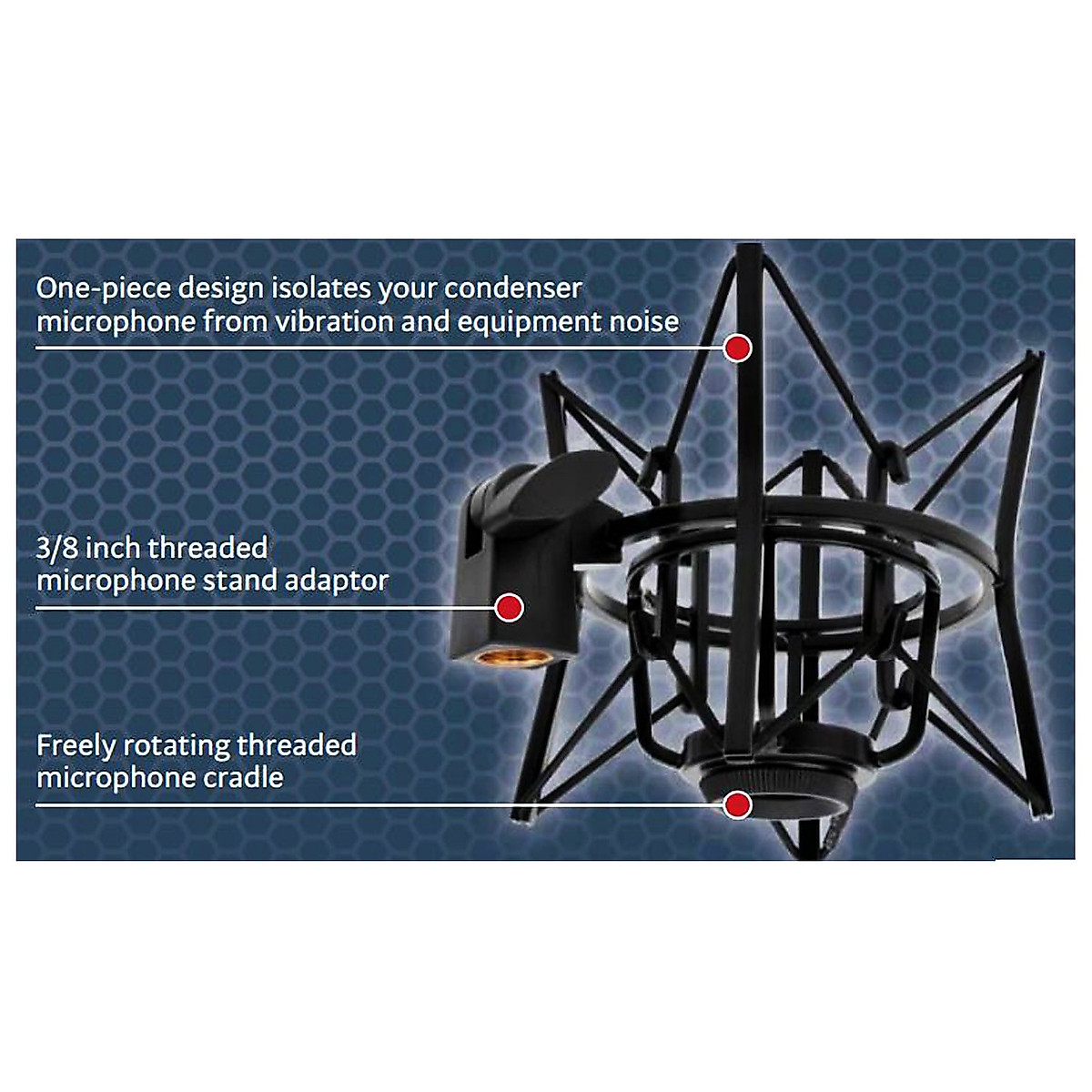 LyxPro MKS1-B Condenser Spider Microphone Shockmount, Anti Vibration and Isolation - Black