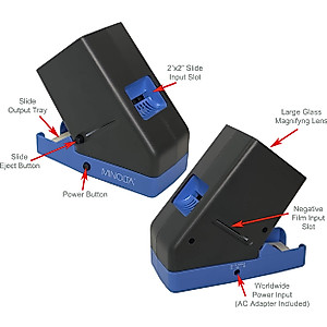 MINOLTA 35mm Desk Top Portable LED Slide and Negative Viewer Luminated 3X Magnify – for 2"x2" Slides & Positive Negatives - Worldwide AC Adapter & Plugs, Battery Operation & Cloth