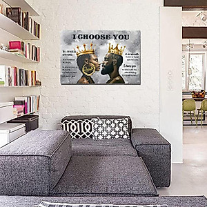 African American Wall Art Black King And Queen Couple Wall Art Black Couple I Choose You Poster African American Lovers Couple Canvas Prints Painting Home Decor For Bedroom Living Room 16X24 inch