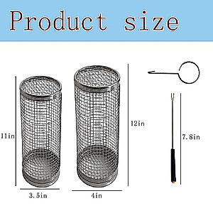 ZHMZHM Roller Grill Basket-Round Stainless Steel BBQ Grill Mesh，Outdoor Round BBQ Grill Grid for Chips Fish Shrimp,Versatile Round Grill Cooking Accessories (2PCS-B)