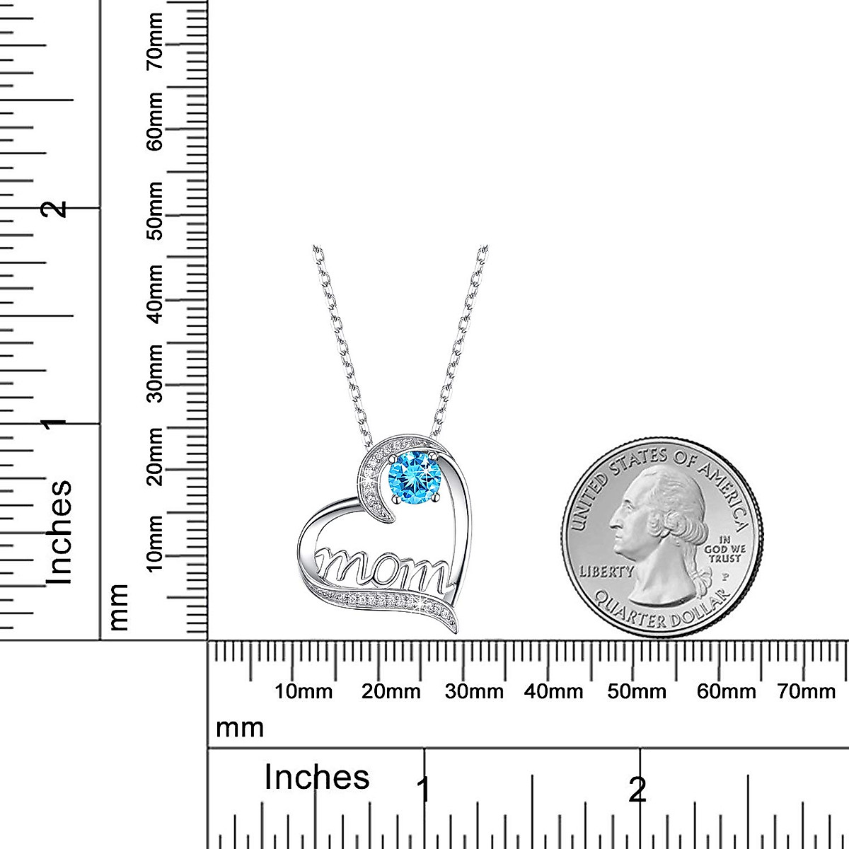 Dorella Sterling Silver Fine Jewelry for Mom Aquamarine Necklace Love Heart Pendant March Birthstone Necklace for Women Birthday Gifts