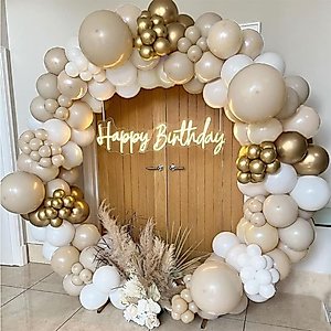 Archloon White Sand Gold Balloons Garland Arch Kit,192PCS White Nude Balloons with Metallic Chrome Gold Latex Balloons for Birthday Decorations