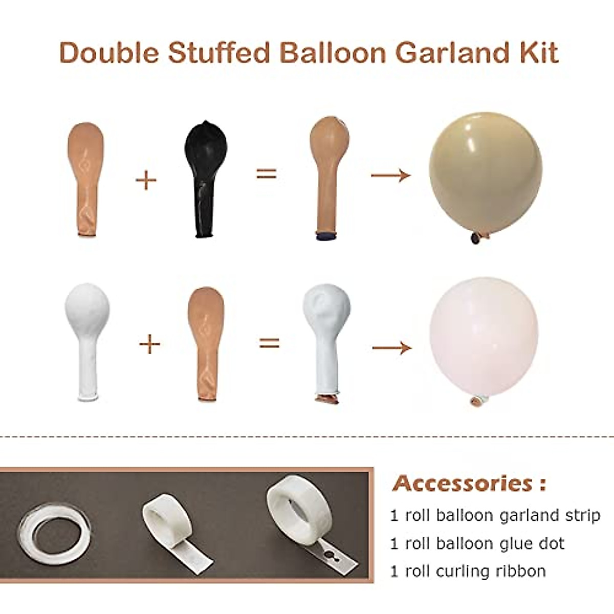 Blush Ivory Balloons Garland Kit Pastel Ivory Nude Brown Rose Gold Metallic Double Stuffed Balloons Arch kit for Bridal Engagement Baby Shower Birthdays Weddings Boho Party Decoration