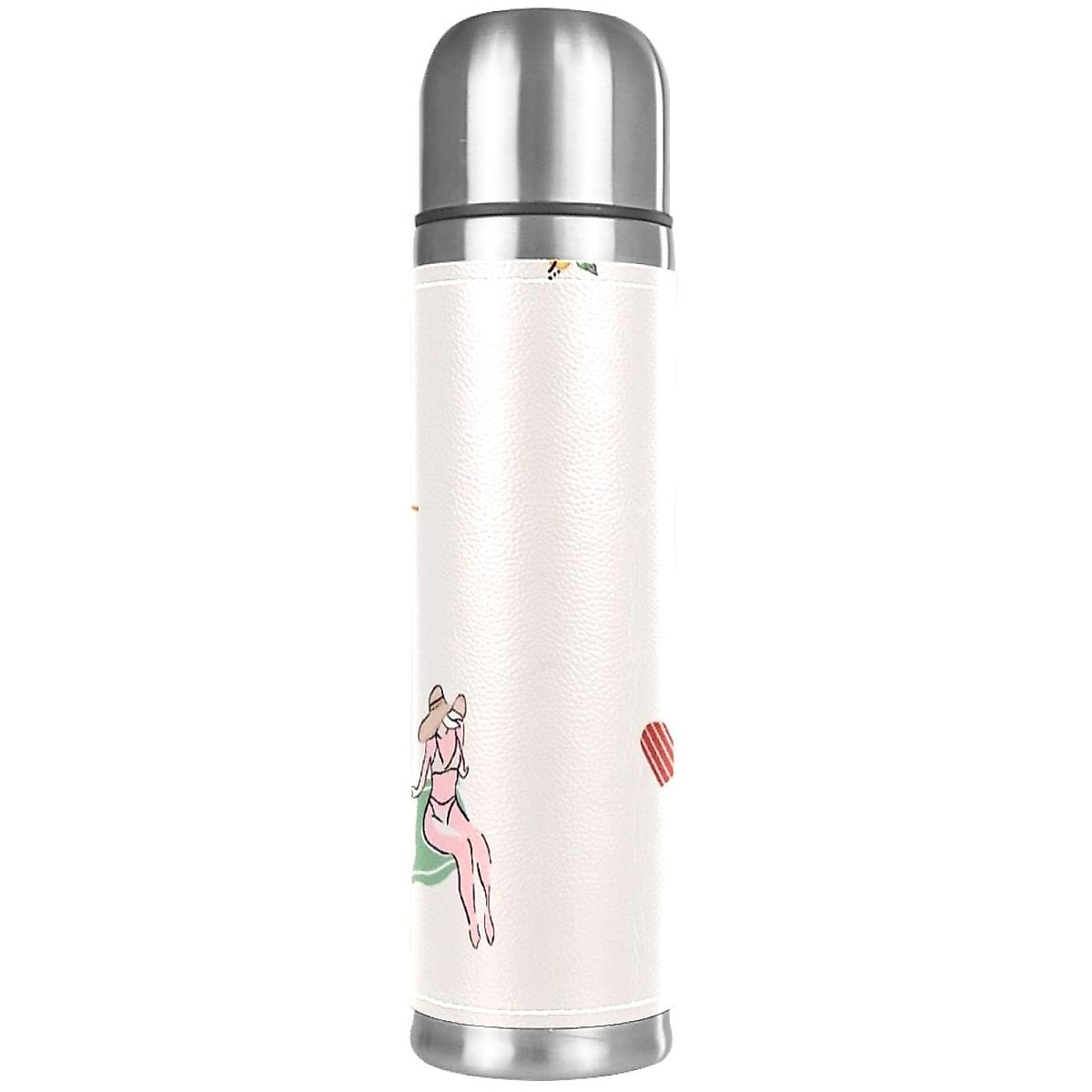 Stainless Steel Leather Vacuum Insulated Mug Beach Girl Thermos Water Bottle for Hot and Cold Drinks Kids Adults 16 Oz