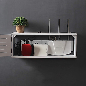 Wireless Router Storage Shelf Solid Wood Network Set-top Box White Wall Mounted Router Storage Box TV Lower Row Socket Occlusion Box Wireless WiFi Router Shelf, No Punching (Size : Length 65cm)