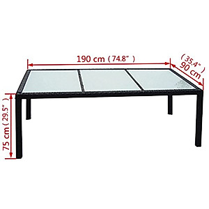 Festnight 9 Piece Outdoor Patio Dining Set Black Poly Rattan Glass Top Dining Table and 8 Chairs with Cushions Sectional Conversation Set Backyard Garden Furniture Space Saving