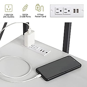 Karl home Computer Desk with Power Outlet & Storage Shelves 47" Home Office Workstation Study Writing Table with Charging Station & Hooks for Home, Studio, Office, Apartment, White