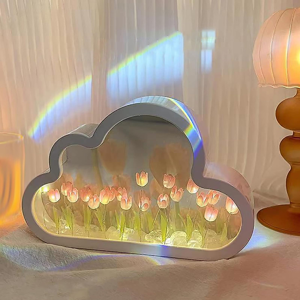 Xebular Forever Cloud Mirror Tulips - Tulip Night Light, Cloud Mirror Tulip Night Lamp (Pink)