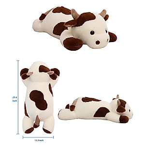 YESGIRL 25.6 inch 5 lbs Cow Weighted Stuffed Animals, Large Weighted Plush Animal, Cute Plush Toy Pillow, Soft Kawaii Plushie Gifts for Adults, Kids, Boys and Girls(Off-White)