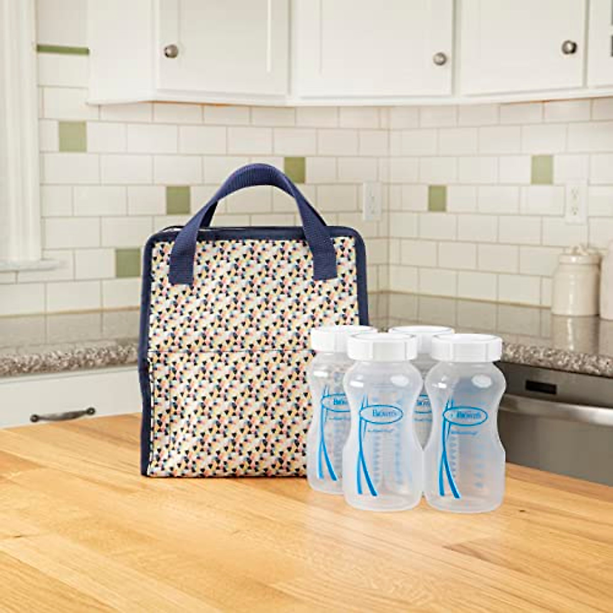 Dr. Brown’s Fold & Freeze Bottle Tote, Breastfeeding Essential Cooler Bag, 6 Baby Bottles Milk Storage - Multicolor