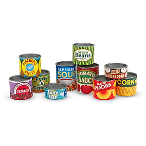 Melissa & Doug Let's Play House! Grocery Cans Play Food Kitchen Accessory ,3+ years- 10 Stackable Cans With Removable Lids