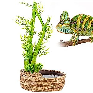 REPTIZOO Reptile Water Fountain Automatic Water Dispenser Height Adjustable 2 in 1 Bamboo Plant Water Dripper for Reptiles Chameleon Lizard Gecko Amphibians