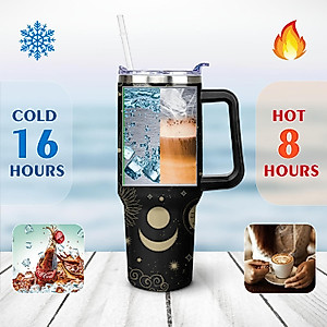 wxmbdzq 40 oz Sun and Moon Tumbler with Handle and Straw Lid,Leak Proof Travel Stainless Insulated Tumbler,Cup Holder Friendly,Perfect for Outdoor Travel Car and Sports