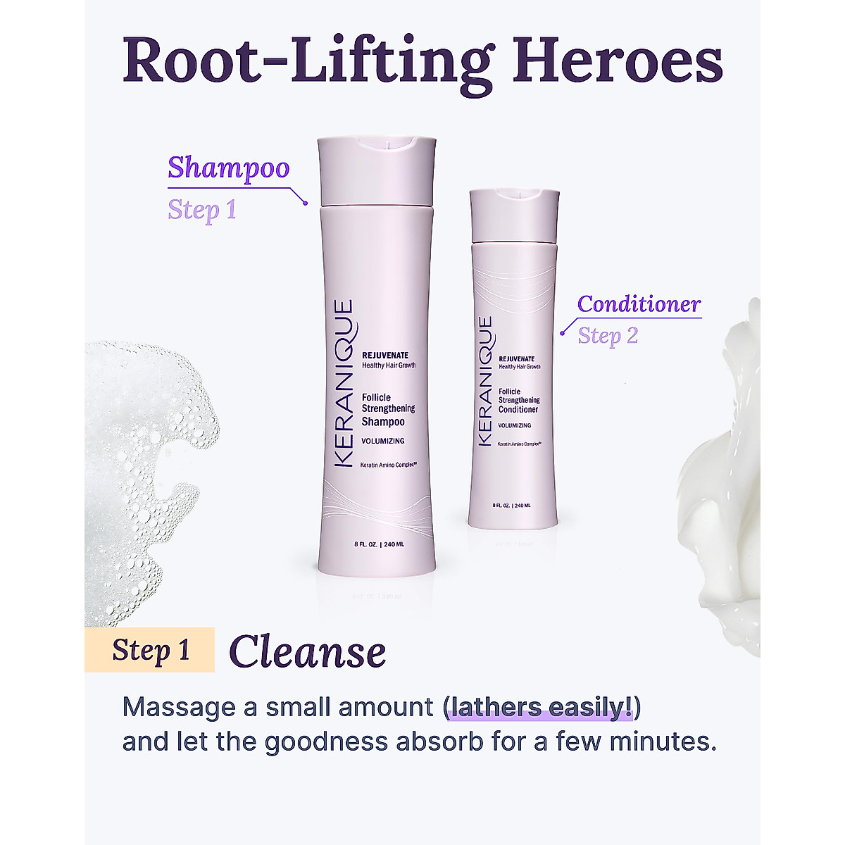 Keranique Volumizing Shampoo with Keratin and Biotin for Thinning Hair, Anti-Breakage, Follicle Strengthening, 12 Oz