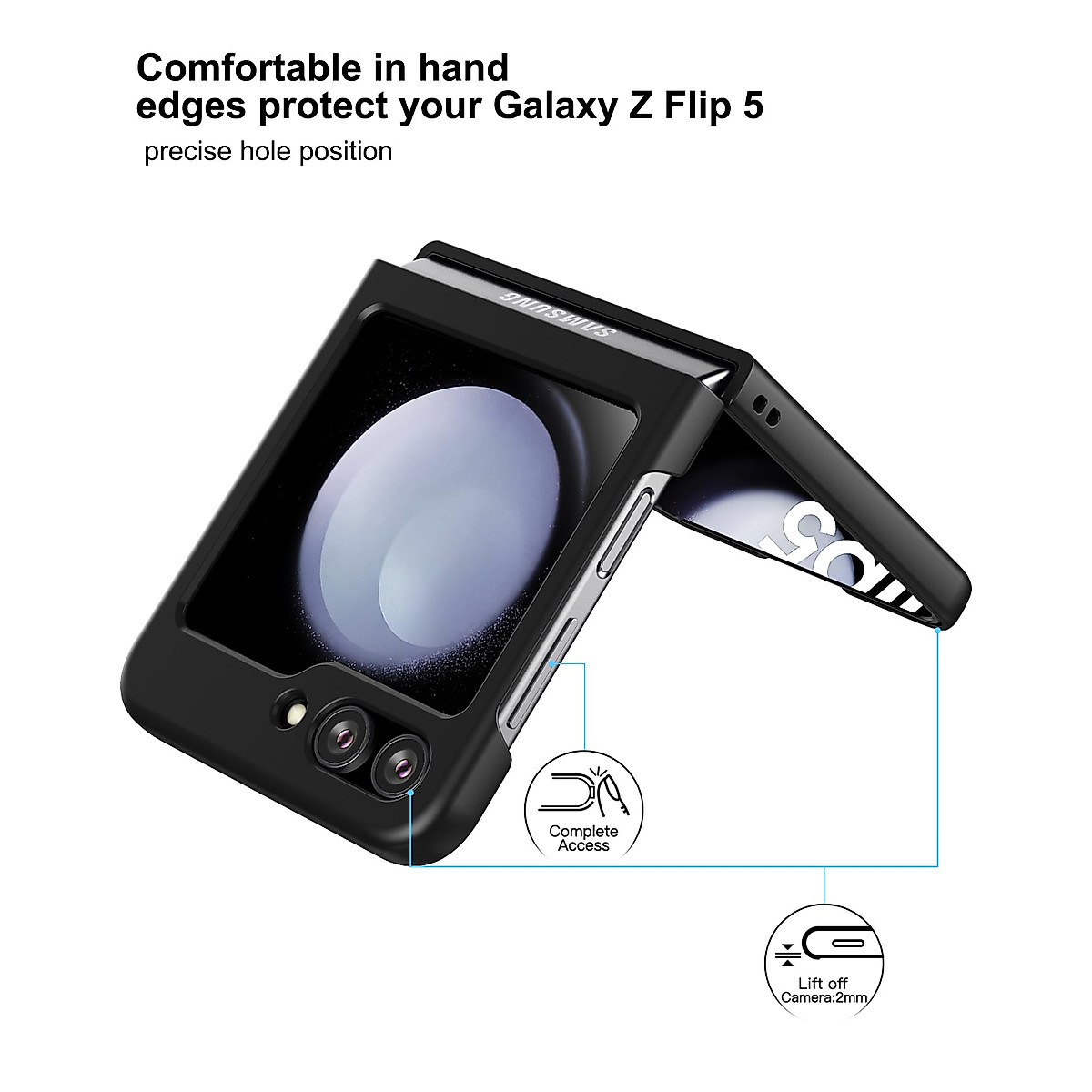 Foluu Slim Fit Case for Samsung Galaxy Z Flip 5 Case, Ultra Thin Matte PC with Non-Slip Grip Full Protection Protective Cover for Samsung Galaxy Z Flip5 5G 2023 (Black)