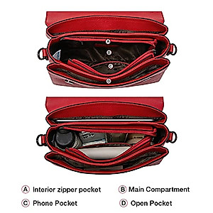 Small Top-handle Bags for Women, Genuine Leather Crocodile Skin Ladies Crossbody Bags with 2 Shoulder Straps Womens Small Satchel Purses and Handbags (Red)