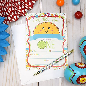 Taco 'Bout Fun Taco Themed First Birthday Fiesta Party Invitations, 20 5x7 Fill In Cards with Twenty White Envelopes by AmandaCreation