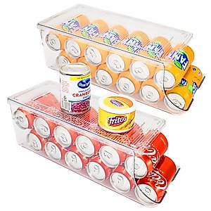 SCAVATA 2 Pack Soda Can Organizer for Refrigerator, Stackable Canned Food Pop Cans Container Can Holder Dispenser with Lid for Fridge Rack Freezer, Clear Storage Bins-Holds 12 Cans Each (Transparent)