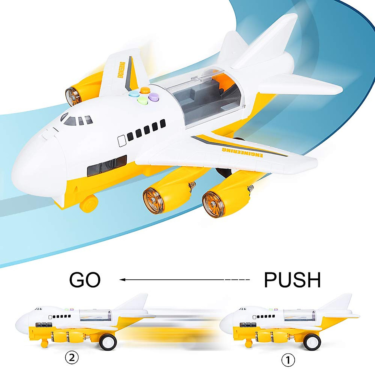 Car Toys Set with Transport Cargo Airplane and Large Play Mat, Educational Vehicle Construction Car Set for Kids Toddler Boys Child Gift for 3 4 5 6 Years Old, 6 Cars, Large Plane, 11 Road Signs