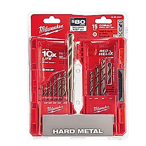 Milwaukee 48-89-2331 15-Piece Cobalt Red Helix Secure Grip Drill Bit Set w/ Hard Plastic Foldout Storage Case