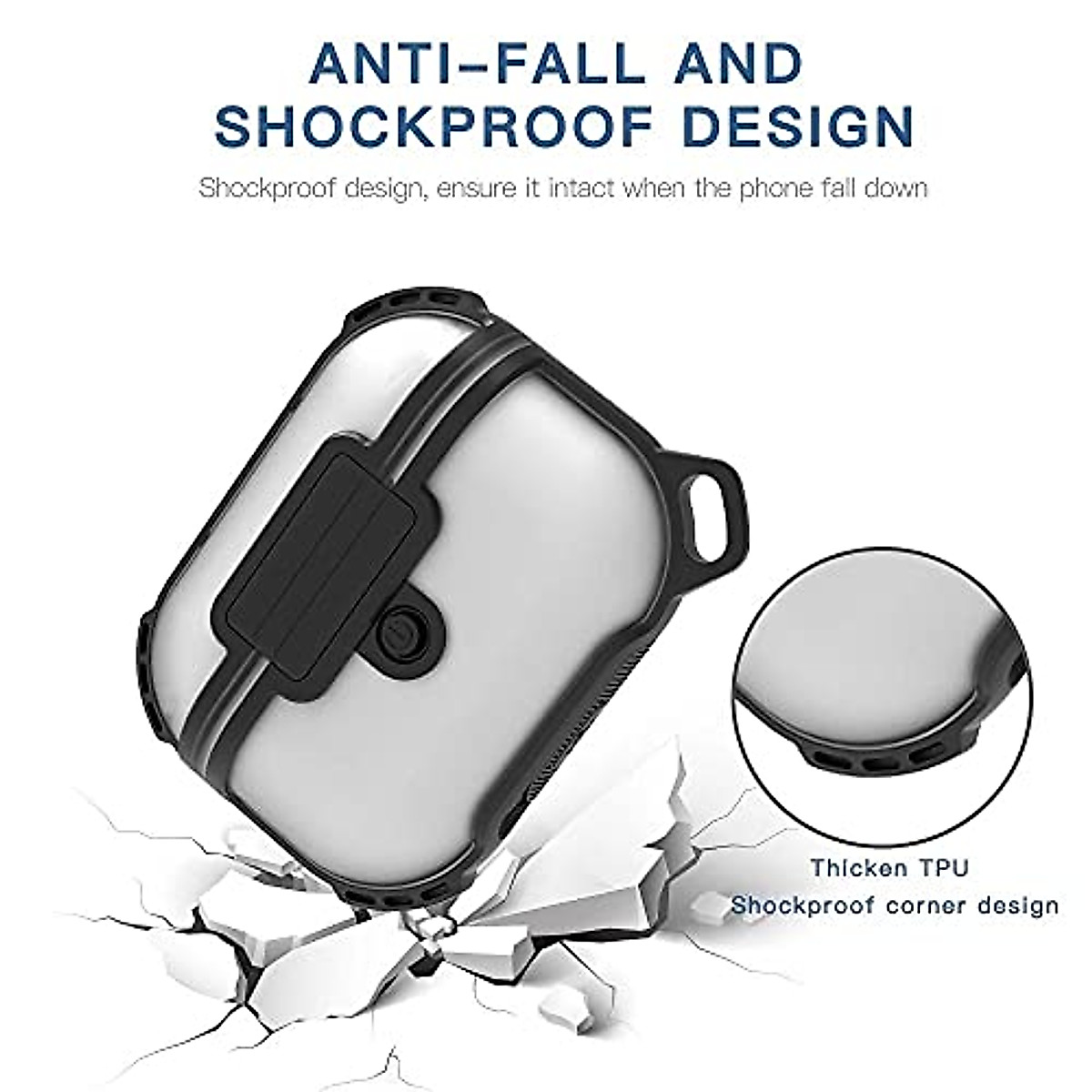 Towevine Waterproof AirPods Pro Case Cover, IP68 Waterproof Shockproof Dustproof Full-Body Protective Rugged Case for AirPods Pro with Keychain, Support Wireless Charging, Visible LED Light