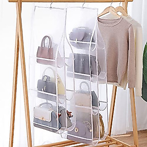 BESUNTEK Handbag Hanging Organizer, 2Pcs 8 Pocket Clear Nylon Hanging Purse Organizer Foldable Dust Proof Storage Holder Bag Cloth Closet Organizer for Closet Clear Handbag Organizer (8 Pocket)