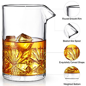 Cocktail Mixing Glass, veecom 18oz Crystal Mixing Glass Bartender Kit, 8 Piece Old Fashioned Cocktail Set with Strainer, Spoon, Jigger, Picks, Pourers, Bar Tools Cocktail Shaker Set (8 Pieces)