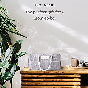 Rae Dunn Baby Diaper Caddy Organizer, Baby Things Storage Organizer for Nursery, Changing Table and Car, Portable Basket for Baby Items, Baby Shower Gifts, Grey Felt with Rope Handles, Small