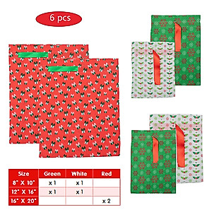 JAZGROM 6pcs Fabric Gift Wrap Bags Reusable Christmas Gift Bags With Drawstring For Party Favors Cloth Bags For Holiday Presents Décor Gifts Decorations