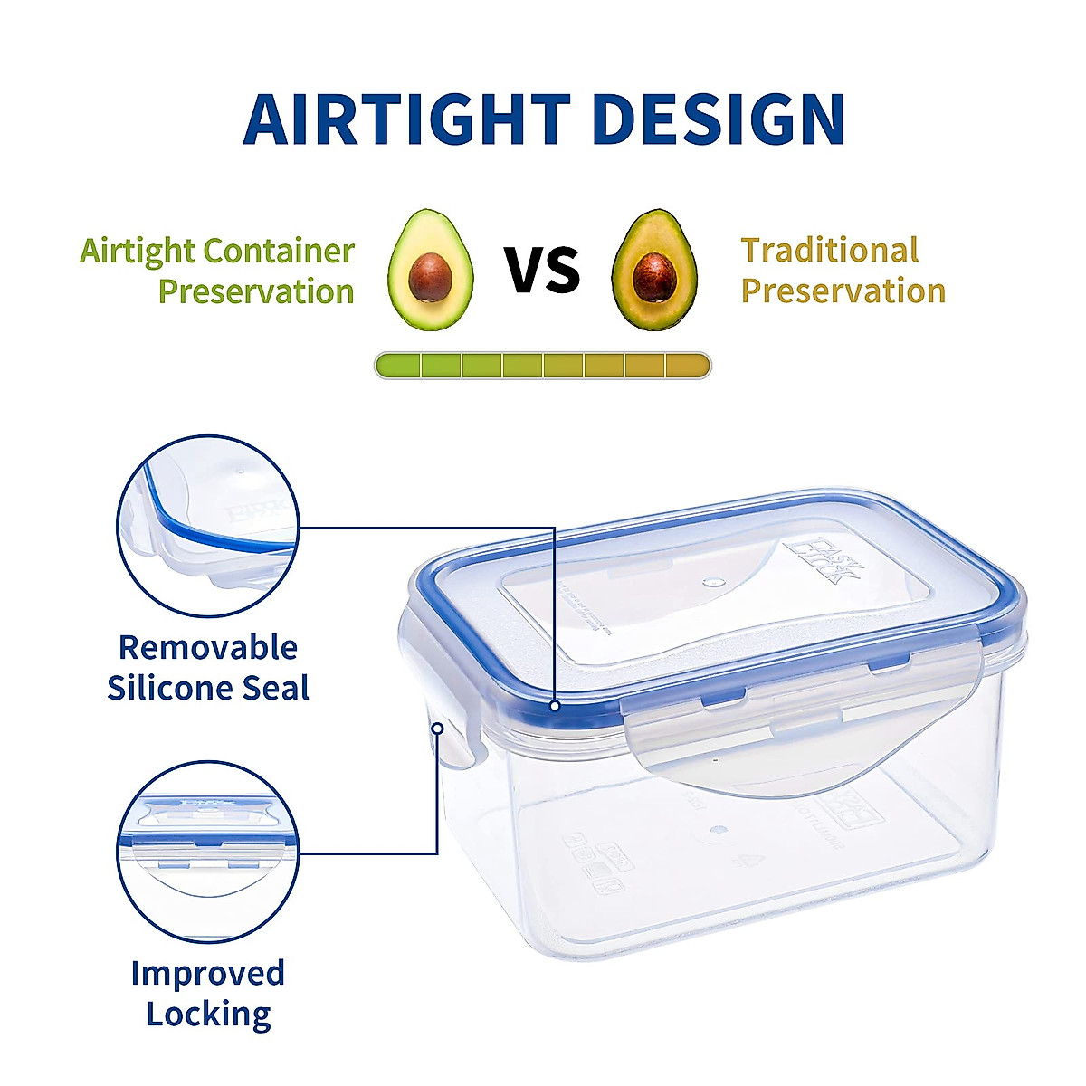 KIGI [6 Pack] 6.1OZ/17OZ Mixed Size Airtight Plastic Food Storage Containers Set, Rectangular Small Storage Boxes, Microwave, Freezer and Dishwasher Safe