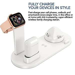 4-in-1 Fast 15W Apple Charging Station for Multiple Devices - Wireless Charging + Plug for iPhone 14/13/12/11/x/8 + Airpods Pro 2/Pro/2/1 + Apple Watch Stand SE/7/6.+ Samsung/Android Type-C/USB