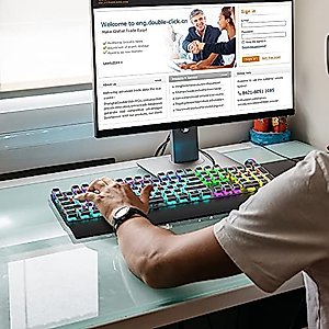 Fiodio Mechanical Gaming Keyboard, LED Rainbow Gaming Backlit, 104 Anti-ghosting Keys, Quick-Response Black Switches, Multimedia Control for PC and Desktop Computer, with Removable Hand Rest