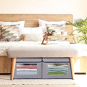 YheenLf Fabric Storage boxes,Storage Baskets for Shelves with Lids, Toy Chest Fabric Storage Bins with Handles, Decorative Linen Closet Organizers Boxes,Medium, Gray, 3-Pack