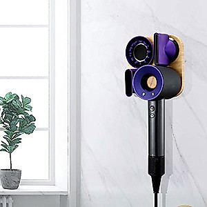 JUBECO Wood Wall Mount Holder for Dyson Hair Dryer, Wood + Metal Wall Bracket Frame for Dyson Supersonic Hair Dryer. (Bamboo)
