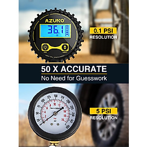 AZUNO Digital Tire Inflator with Pressure Gauge, 200 PSI, Heavy Duty Air Compressor Accessories, w/Rubber Hose Lock on Air Chuck and Quick Connect Coupler