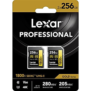 Lexar Gold Series Professional 1800x 256GB UHS-II SDXC Memory Card, 2-Pack